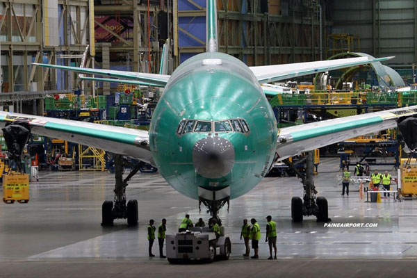 Emirates' new plane heading to the paint shop. Image: Twitter/@mattcawby