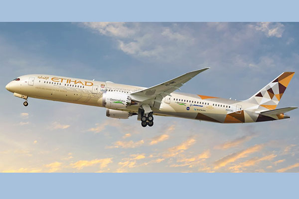 An Etihad Airways 787-10 Dreamliner decked out with special equipment ...