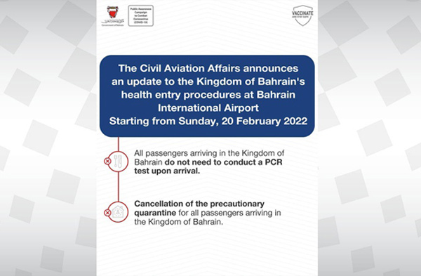 Bahrain's Civil Aviation Affairs (CAA) has announced that passengers ...