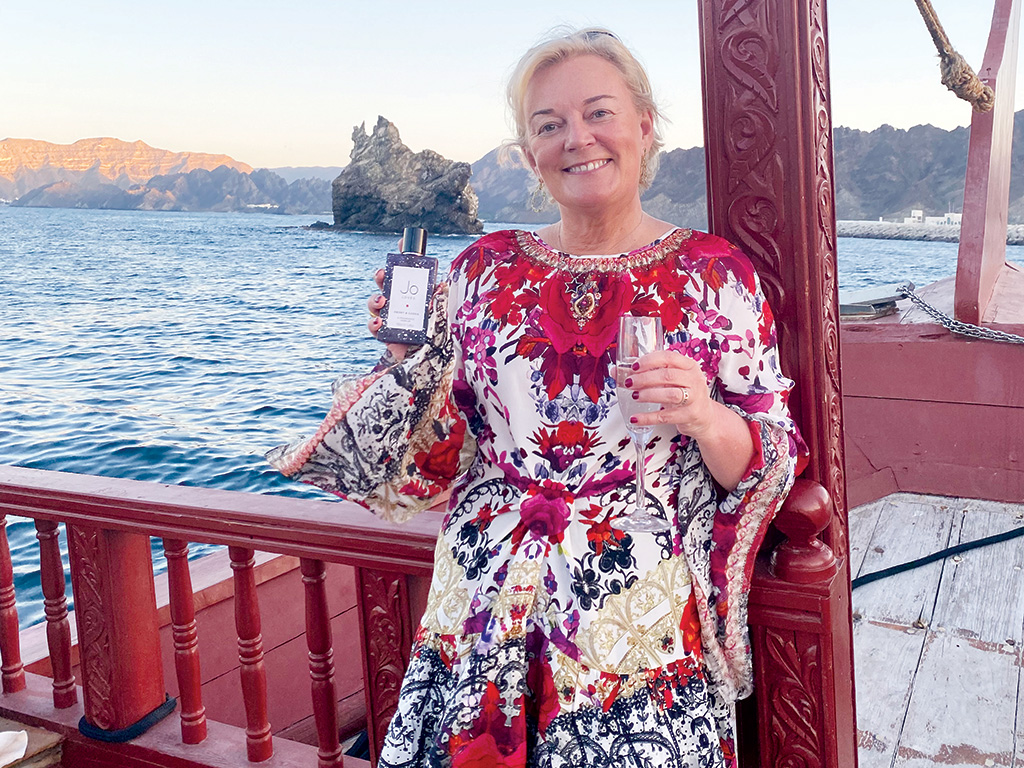 Jo Malone CBE presenting Jo Loves Ebony & Cassis on a dhow boat in ...